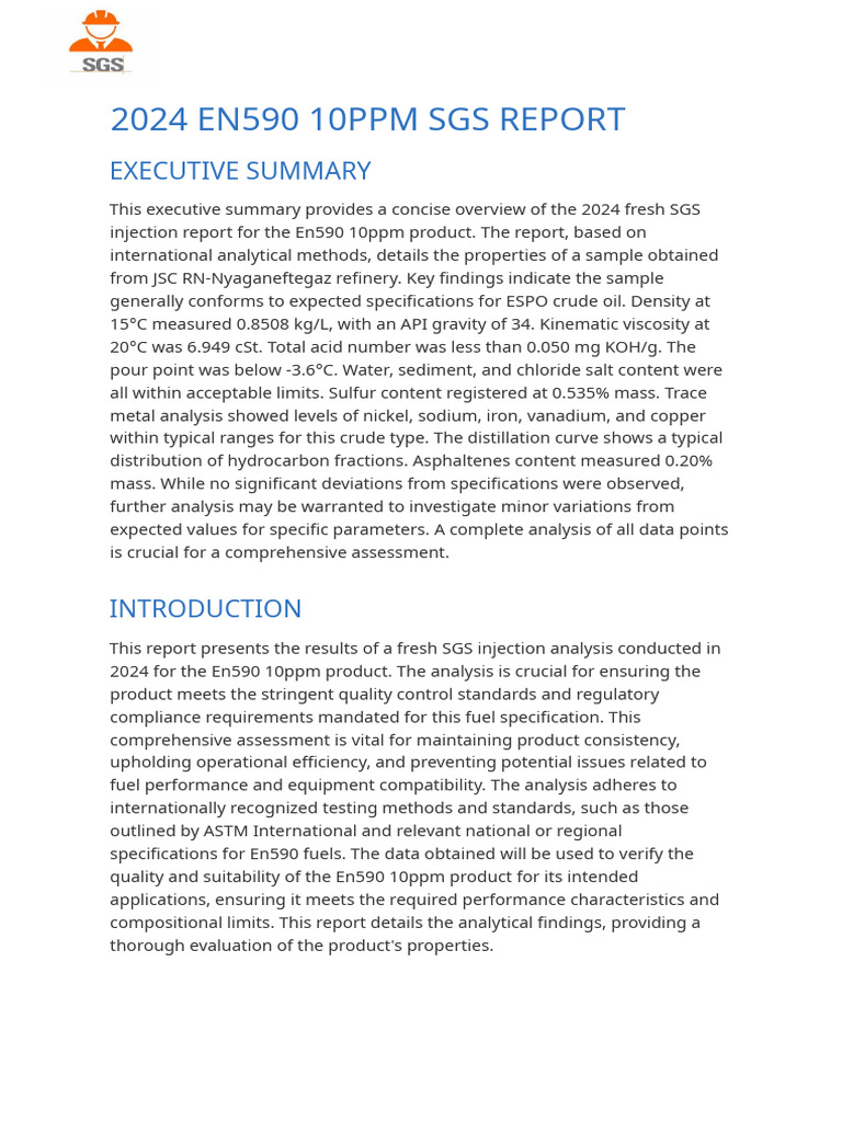 2024 En590 10ppm SGS Report | PDF | Viscosity | Oil Refinery