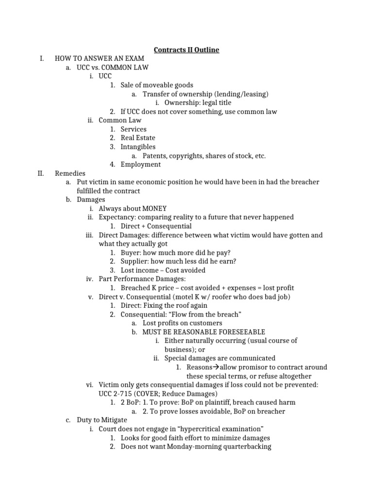 Contracts II Outline | PDF | Breach Of Contract | Damages