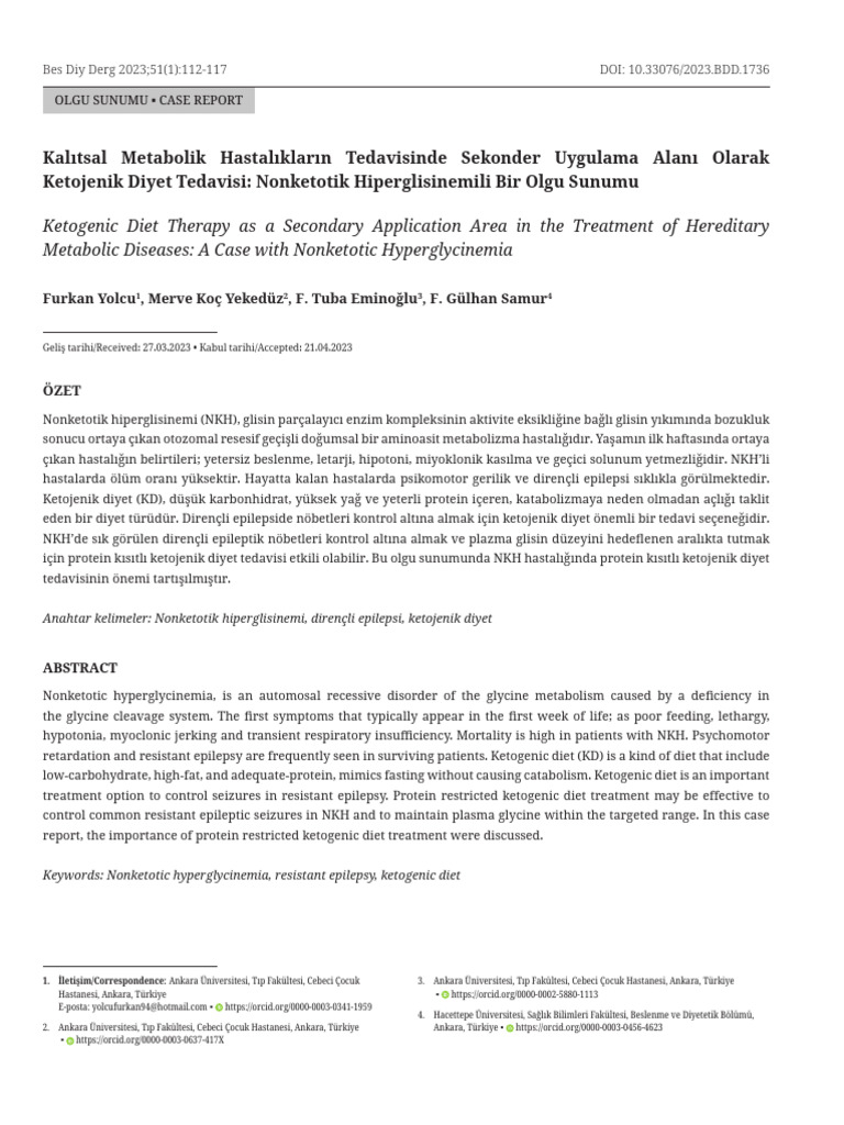 Kalıtsal Metabolik Hastalıkların Tedavisinde Sekonder Uygulama Alanı Olarak Ketojenik Diyet ...