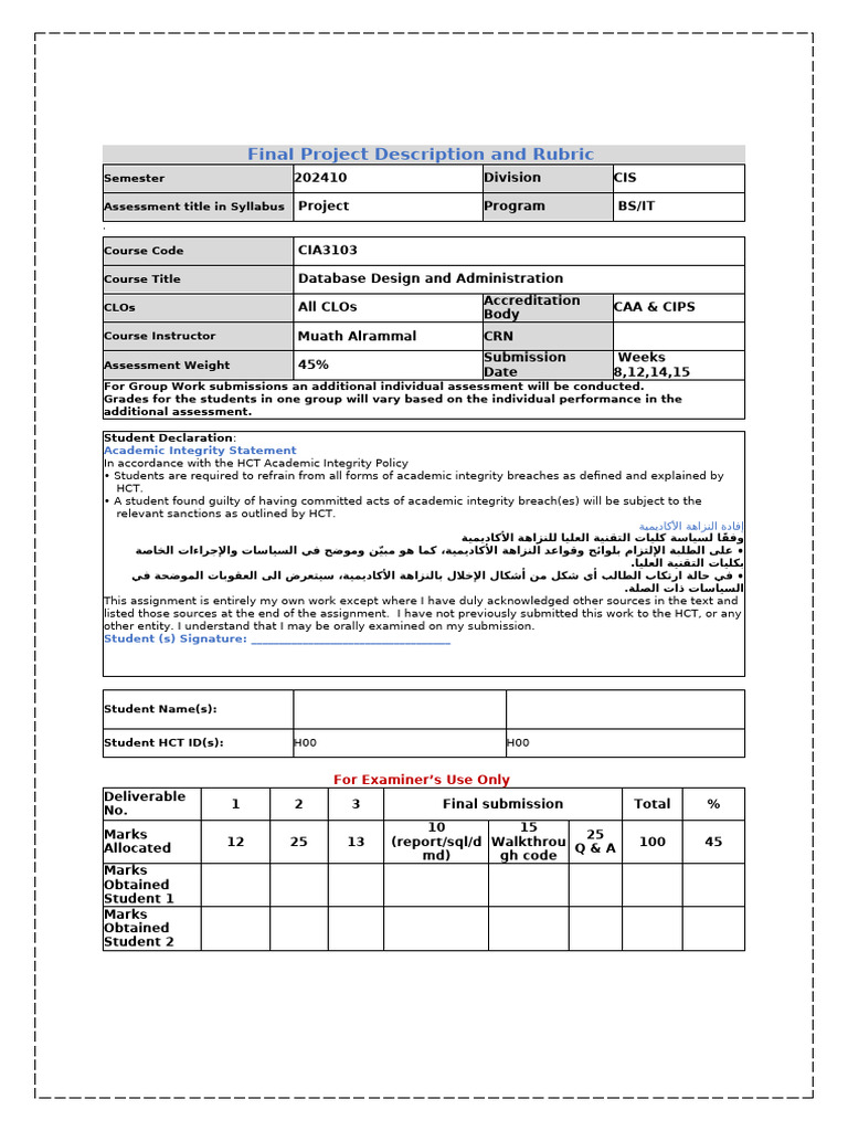 CIA3103 Project Deliverable2 Template | PDF | Relational Database | Database Index