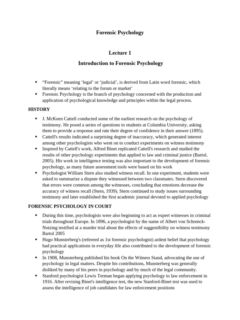 Forensic Psychology Notess | PDF | Insanity Defense | Competence (Law)