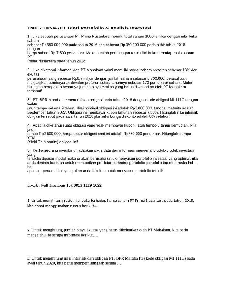 TMK 2 EKSI4203 Teori Portofolio & Analisis Investasi | PDF | Bisnis