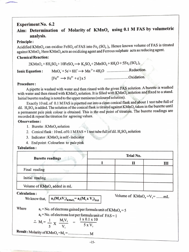 Chemistry Practical Puc II Year 2024 | PDF | Ammonium | Titration