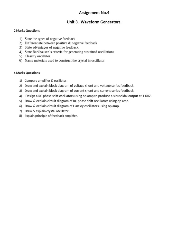 Assignments | PDF | Electronic Oscillator | Amplifier