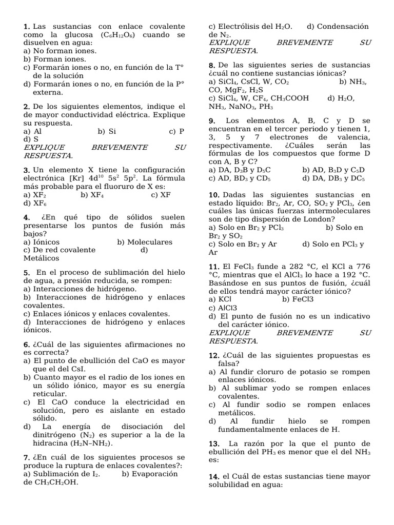 Examen Enlaces 09julio2024 | PDF | Enlace químico | Polaridad química