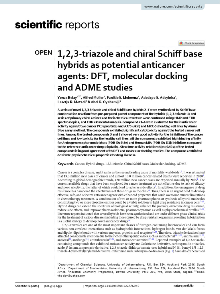 1,2,3 Triazole and Chiral Schif Base | PDF | Molecular Orbital | Aromaticity