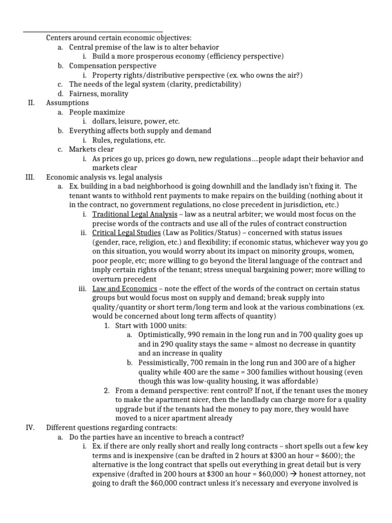 Law & Econ Outline Lande | PDF | Landlord | Market (Economics)