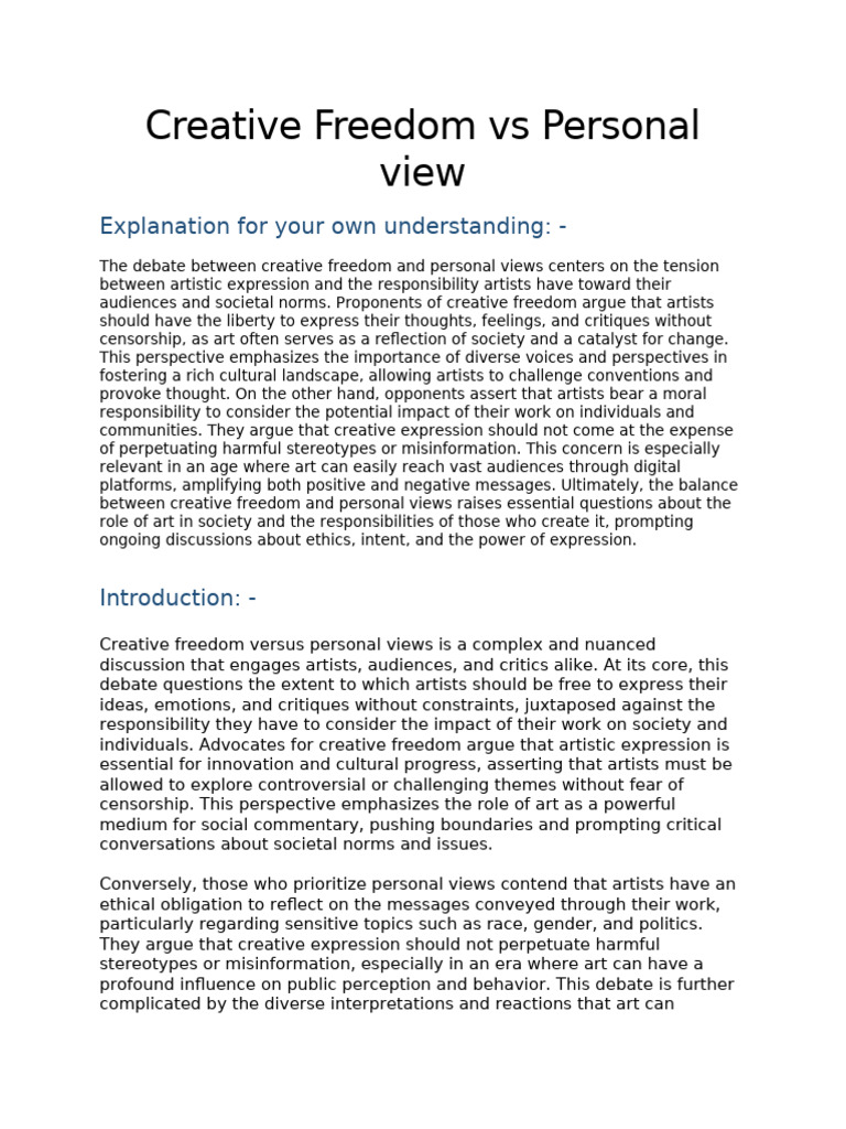 Creative Freedom Vs Personal View | PDF | Freedom Of Speech | Narrative