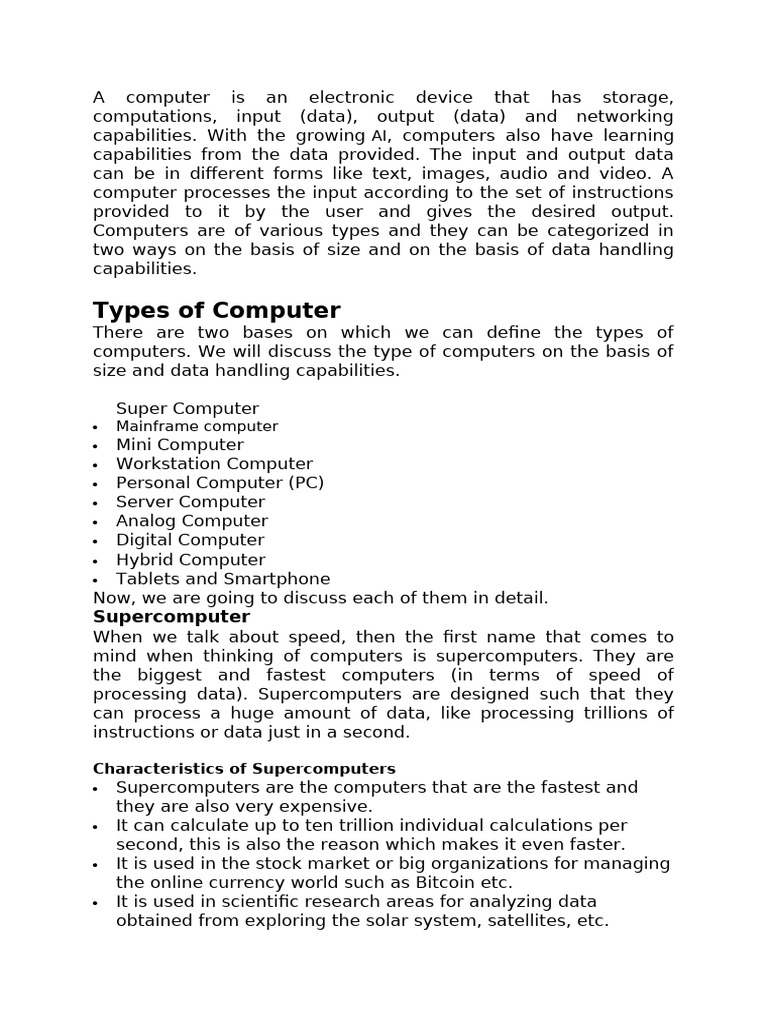 Types and Capabilities of Computers | PDF | Personal Computers ...