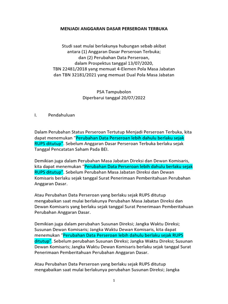 Perubahan Anggaran Dasar Perseroan Terbuka | PDF | Pengelolaan Keuangan ...