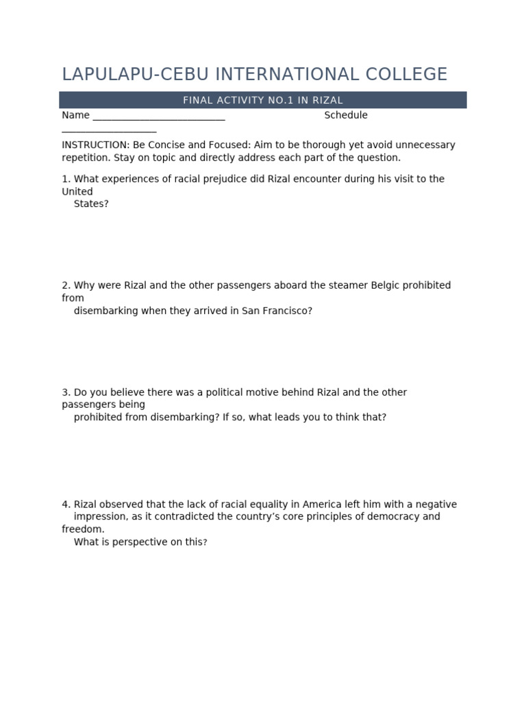 FINAL ACTIVITIES 1 and 2 IN RIZAL | PDF