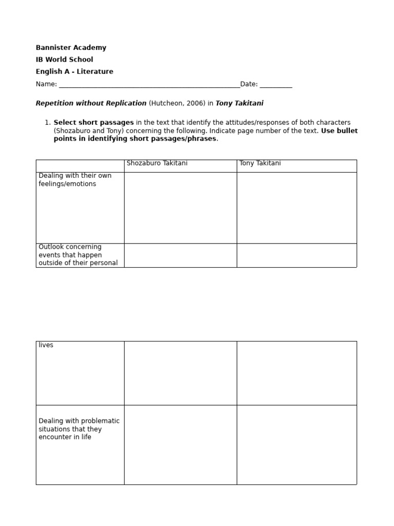 Repetition Without Replication Tony Takitani Exercise | PDF