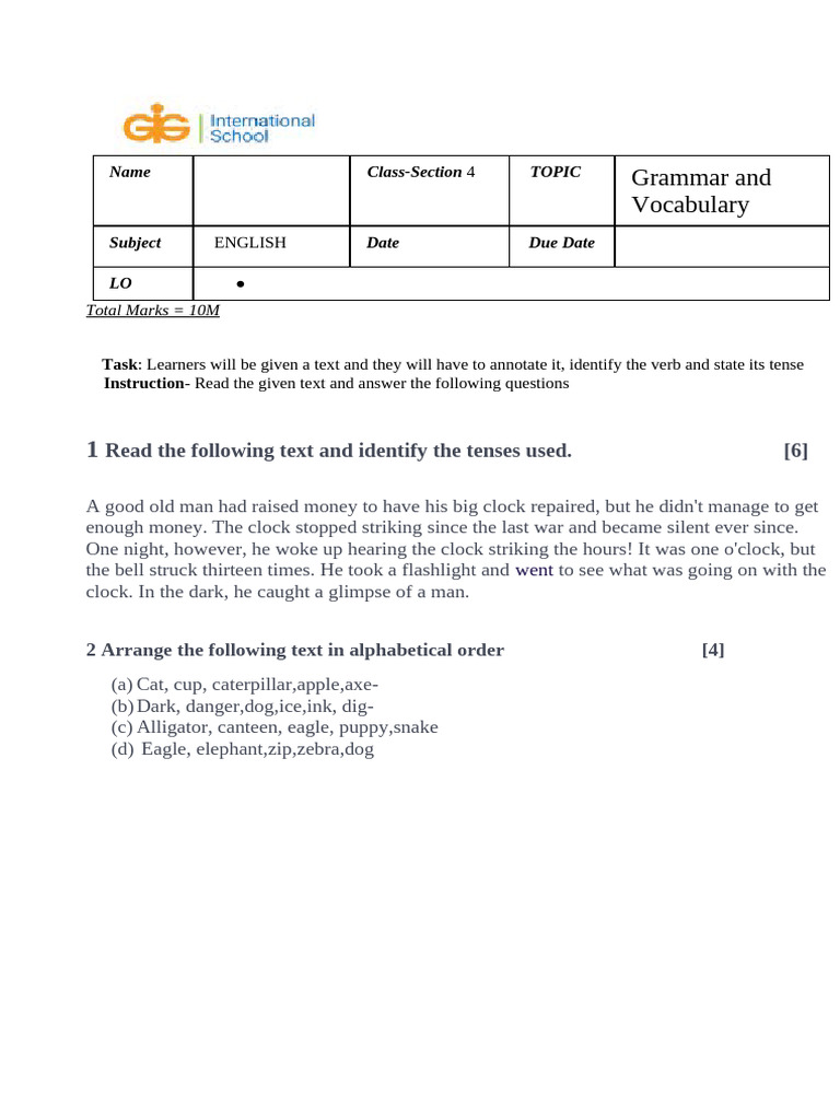 Grade 4 Grammar and Vocabulary | PDF