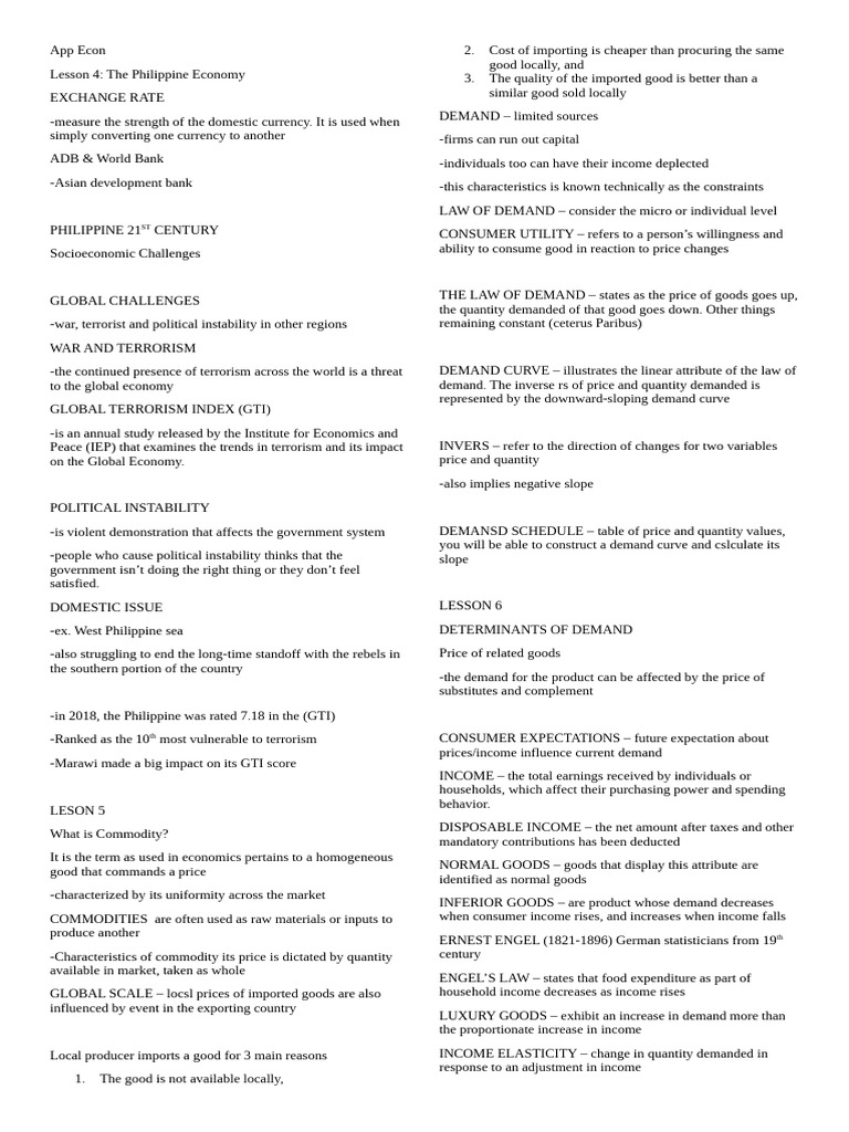 App Econ 2ND Quarter Reviewer | PDF | Demand | Demand Curve