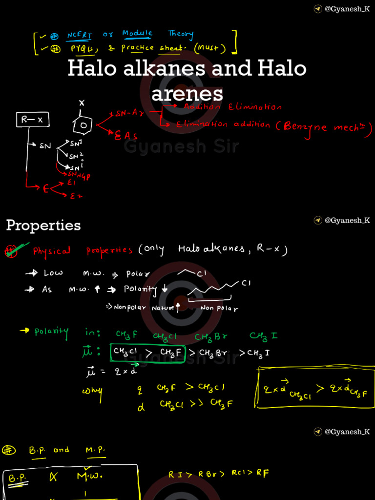 Halo Alkanes and Halo-Arenes Theory | PDF | Science & Mathematics