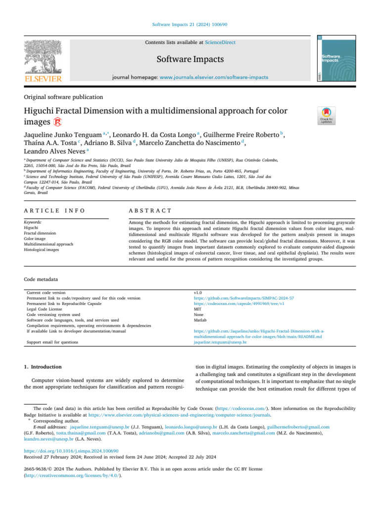 Higuchi Fractal Dimension With A Multidimensional Approach For Color Images | PDF