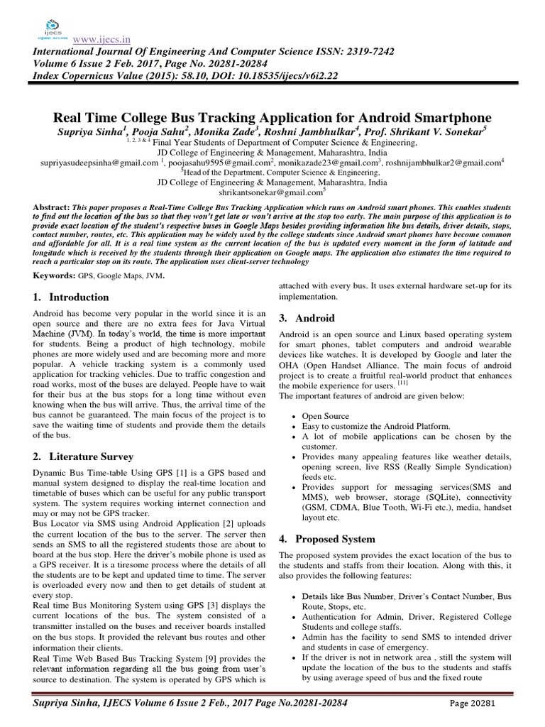 Real Time College Bus Tracking Applicati | PDF | Android (Operating System) | Bus