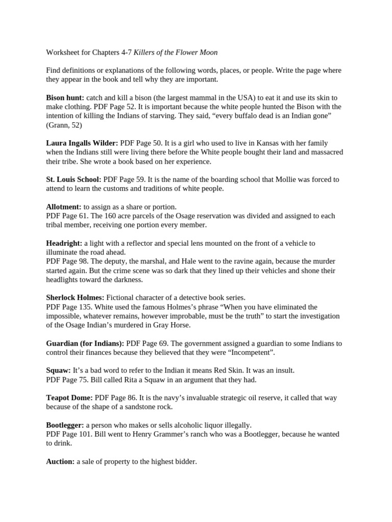 Killers of the Flower Moon Worksheet | PDF | Native Americans In The ...