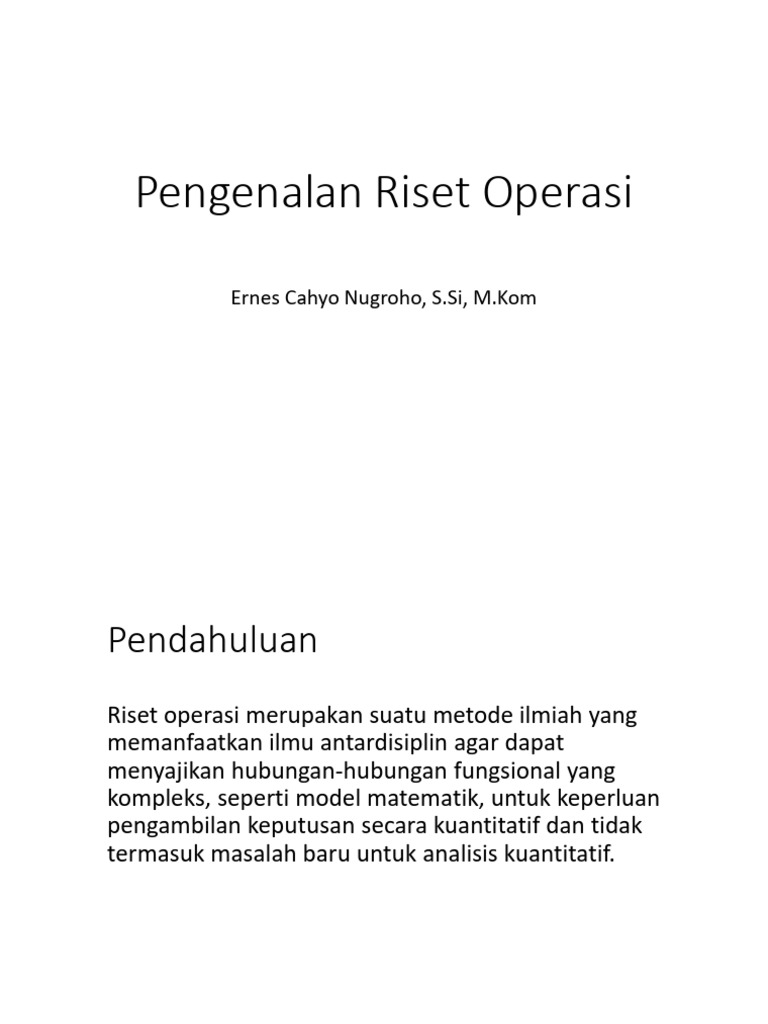 Pengenalan Riset Operasi | PDF