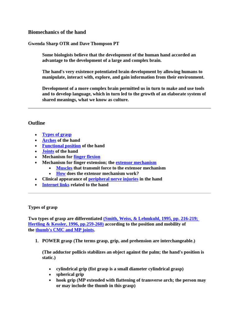 Hand Biomechanics: Grasping and Function | PDF | Hand | Thumb