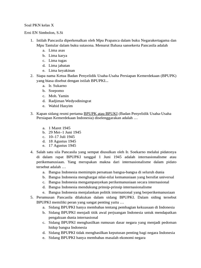 Soal PKN Kelas X | PDF