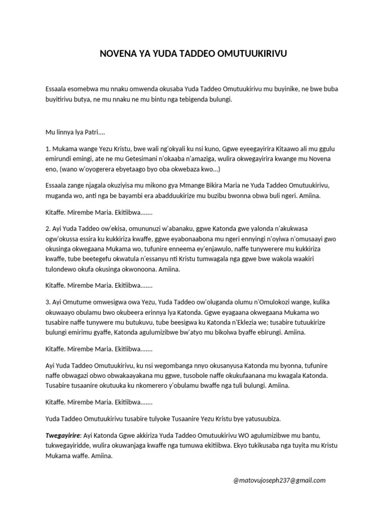 Novena Ya Yuda Tadeo Omutuukirivu-Wps Office | PDF | Religion ...