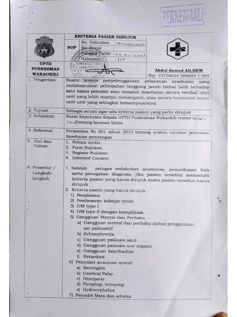 Sop Kriteria Pasien Di Rujuk | PDF