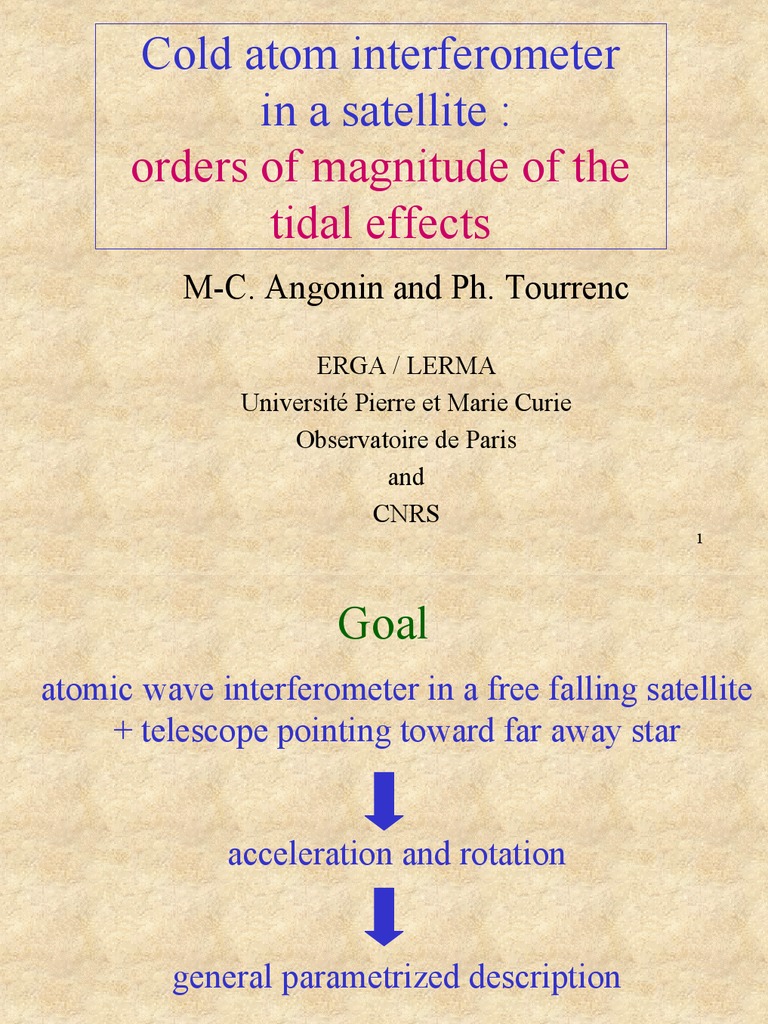 M-C. Angoninand Ph. Tourrenc - Cold Atom Interferometer in A Satellite: Orders of Magnitude of ...