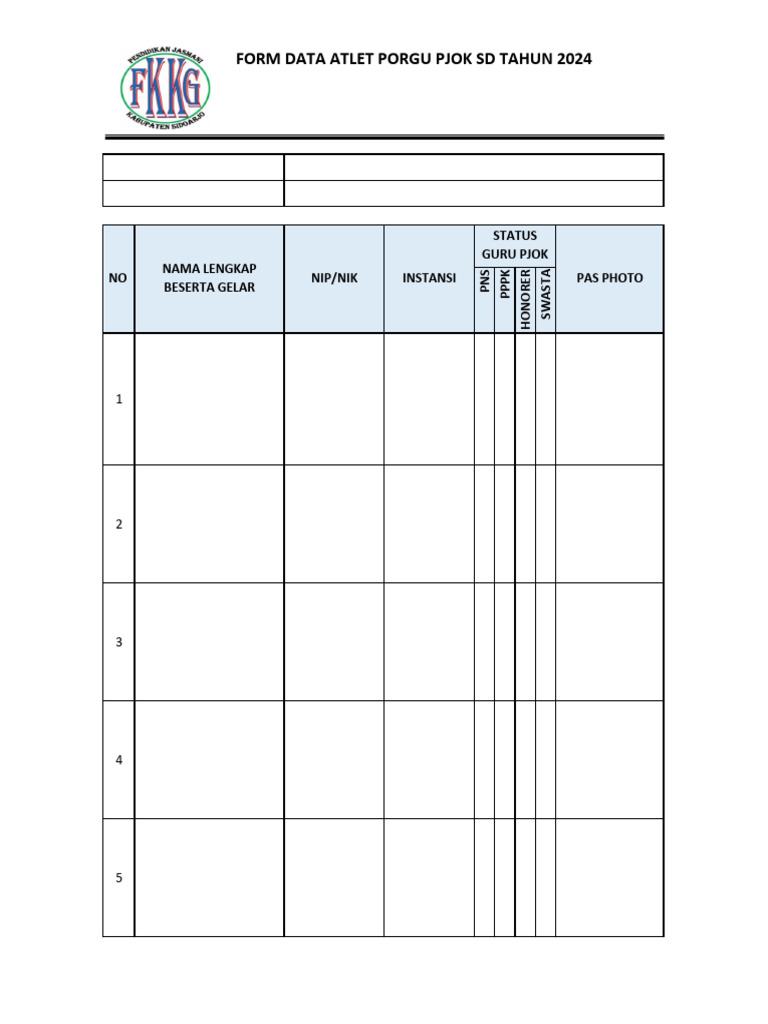 Form Data Atlet Porgu TH.2024 | PDF