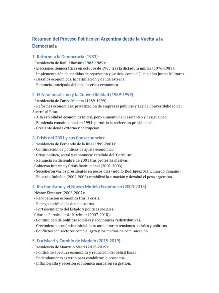 Proceso Político en Argentina: 1983-2023 | PDF | Economias | Argentina