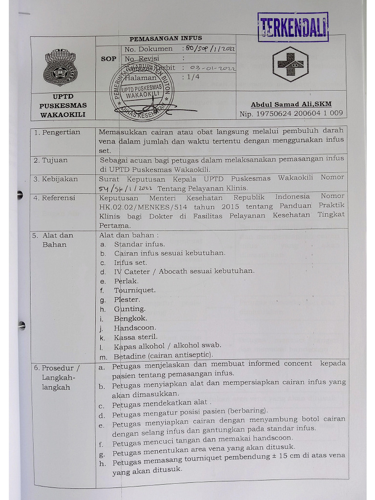 Sop Pemasangan Infus | PDF
