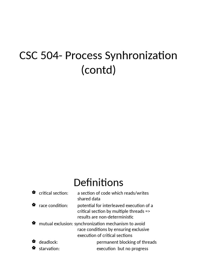 CSC 504-514 - Lecture 3 - Methods of Synchronization Nov 14 2023 CONTD ... CSC 504-514 - Lecture 3 - Methods of Synchronization Nov 14 2023 CONTD ...
