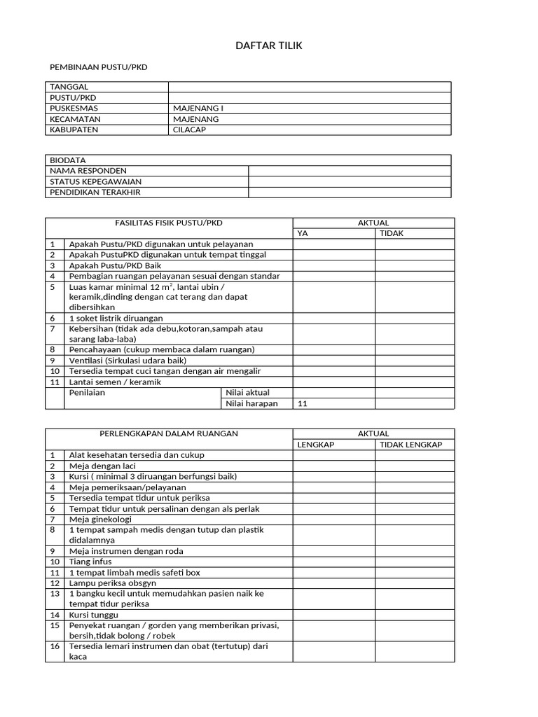 DAFTAR TILIK Pembinaan PUSTU PKD | PDF | Kesehatan Holistik
