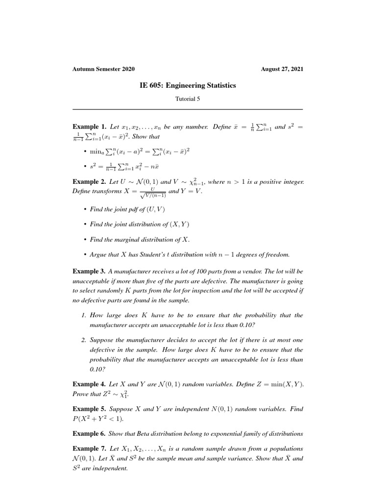 IE 605 - Aug2021 - Tutorial 5 | PDF | Probability Density Function | Statistics