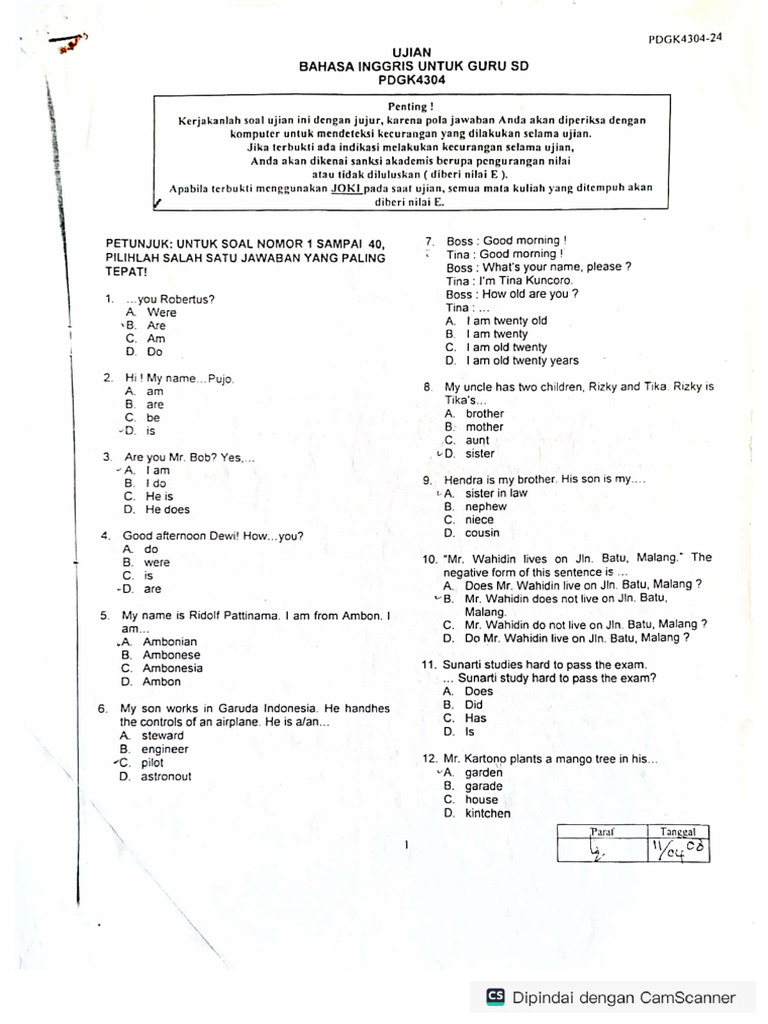 Ujian Bahasa Inggris Untuk Guru SD Pdgk4304 | PDF