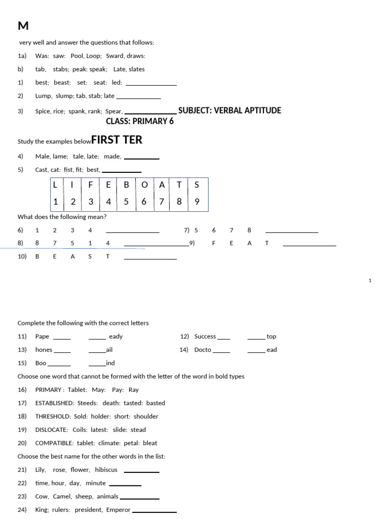 Primary 6 First Term Exam Questions | PDF | Paul The Apostle | Lunch