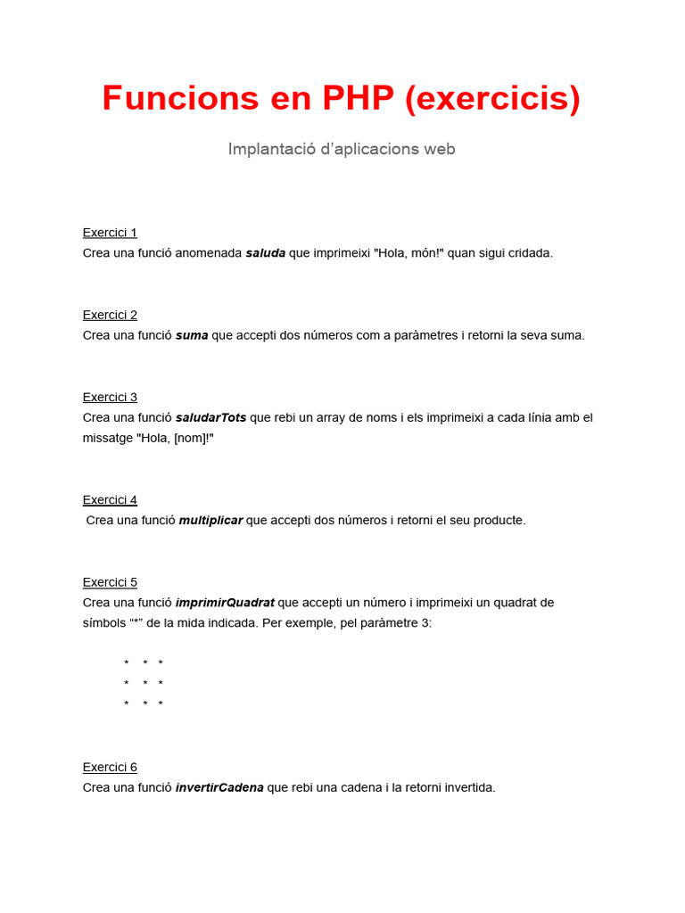 Funcions - Exercicis | PDF
