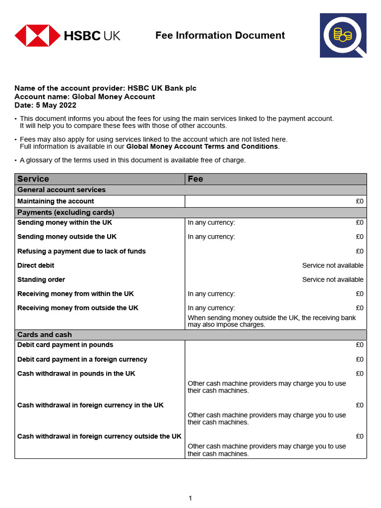 Global Money Fee Information Document | PDF | Payments | Overdraft