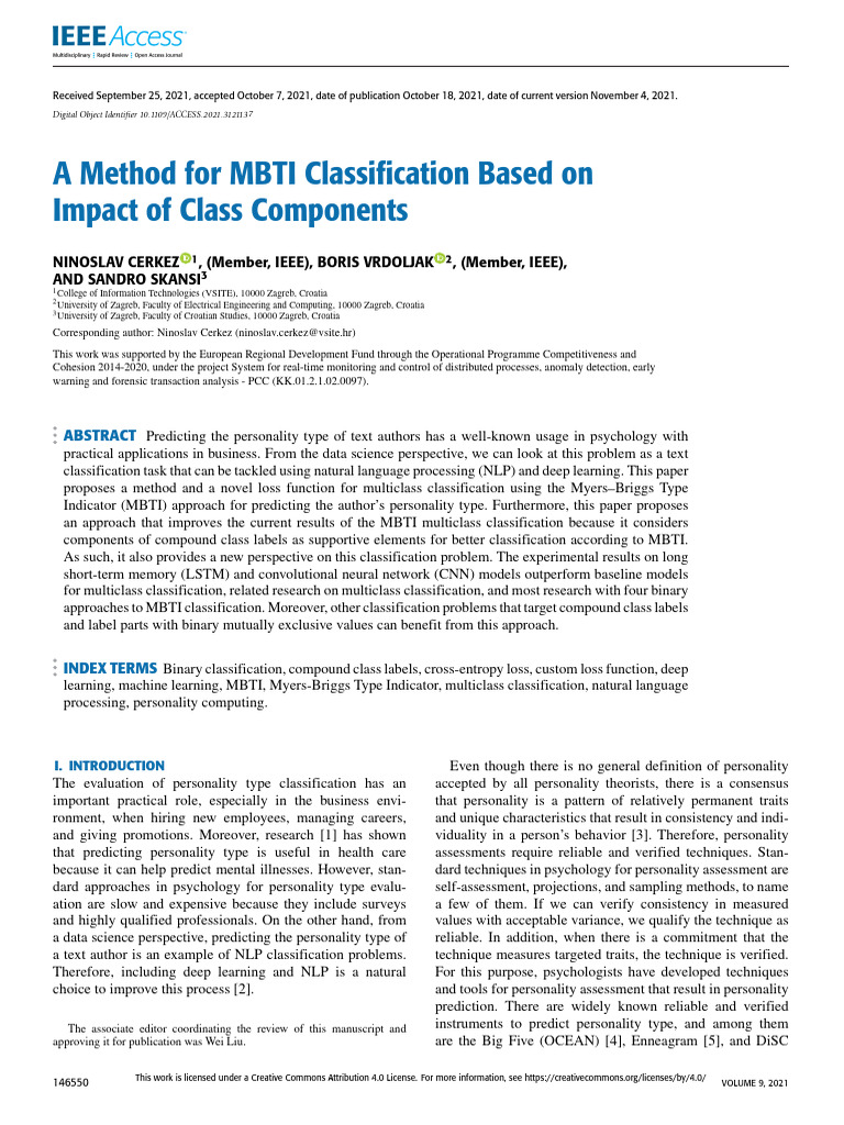 A Method For MBTI Classification Based On Impact of Class Components ...