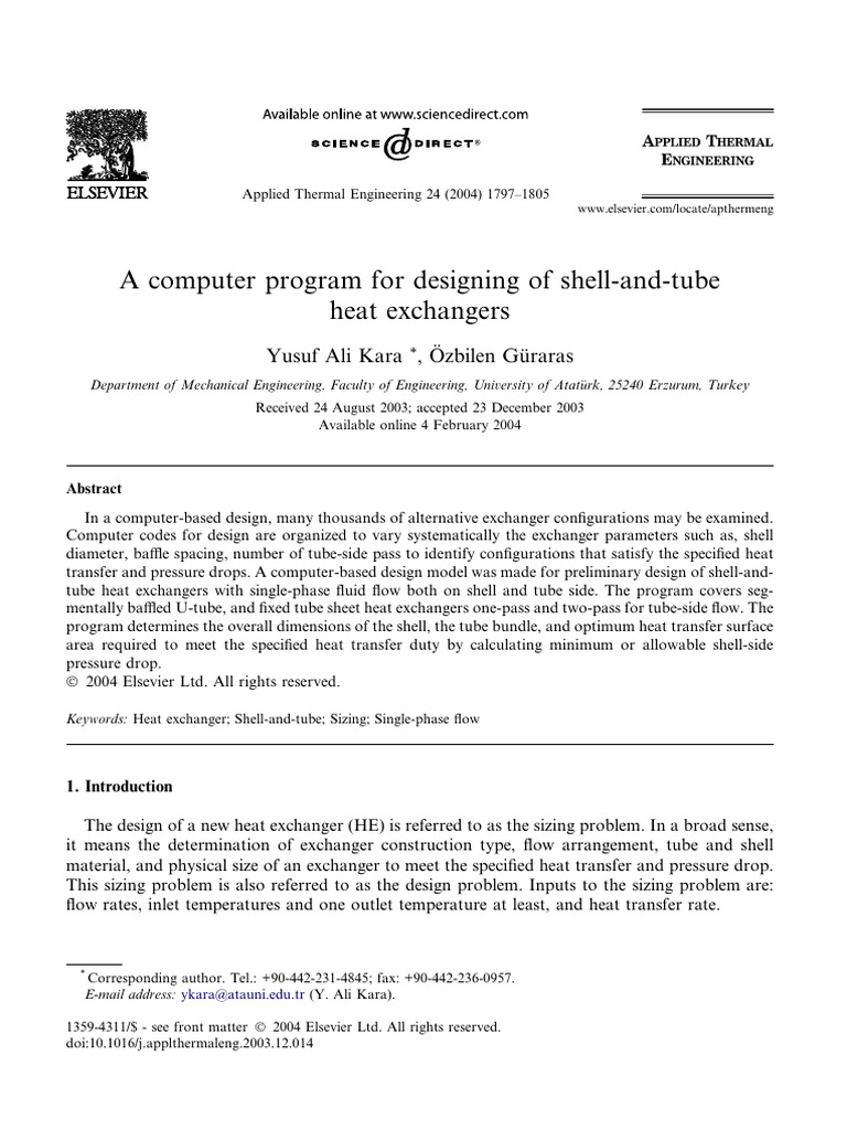 A Computer Program For Designing of Shel | PDF | Heat Exchanger | Heat Transfer