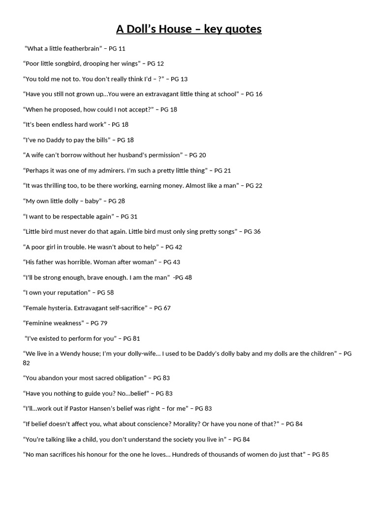 Key Quotes from "A Doll's House" & "A Woman of No Importance" | PDF