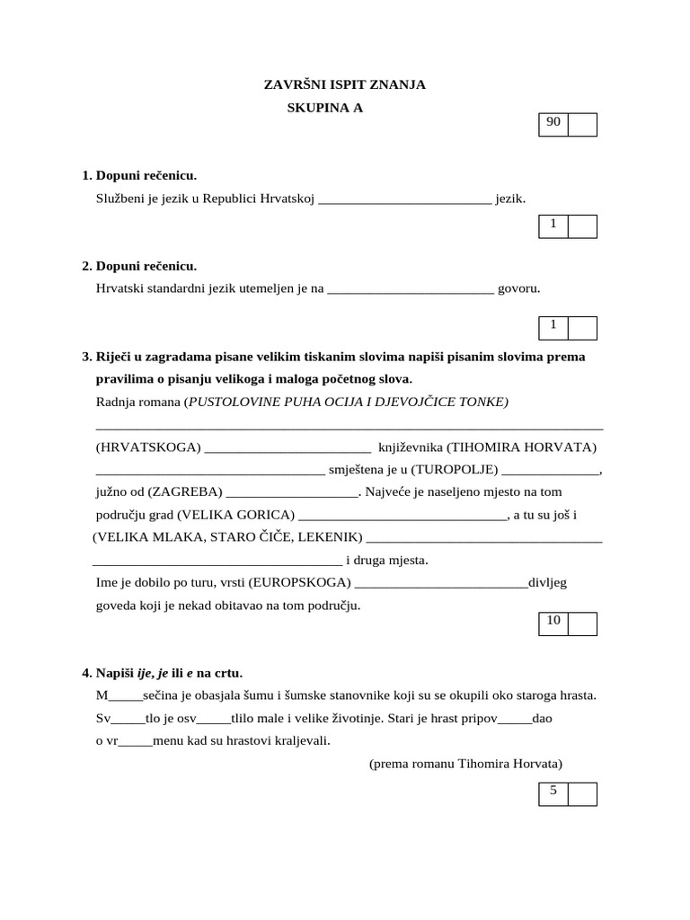 Završni Ispit Znanja - 5. R. | PDF