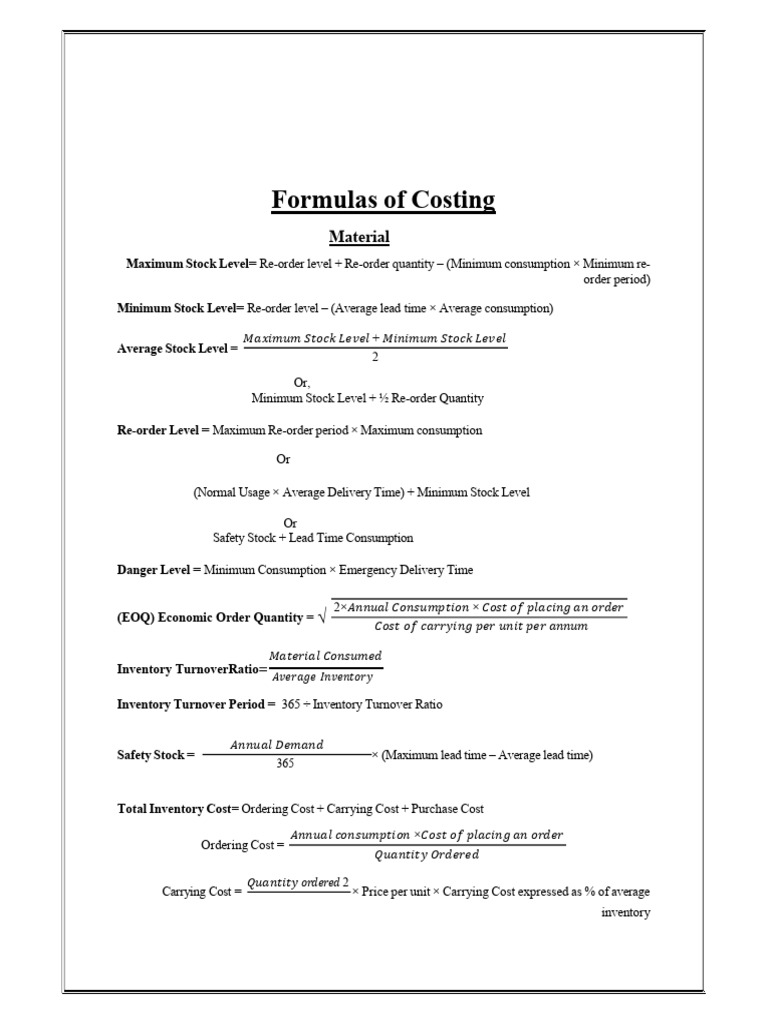 Costing Formula | PDF | Piece Work | Financial Economics