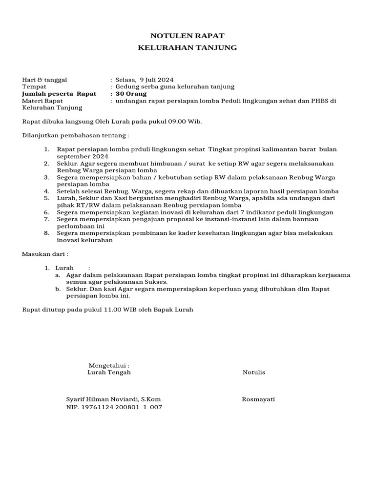 Notulen Rapat Dinas | PDF