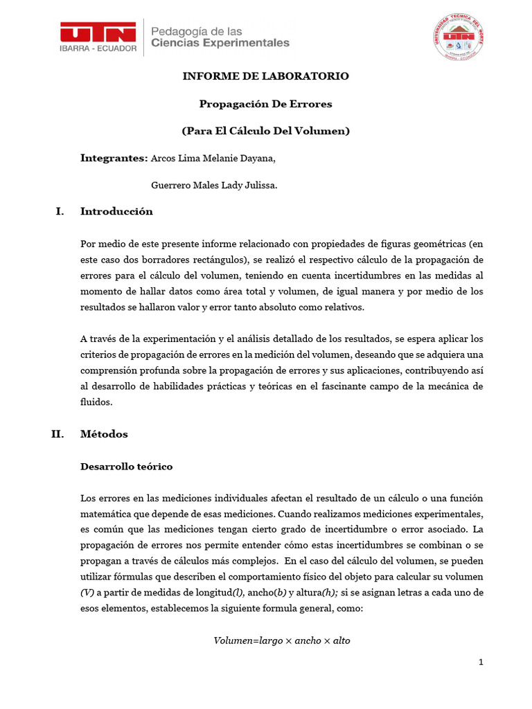 INFORME DE LABORATORIO 2 Propagación de Errores | PDF | Medición | Volumen