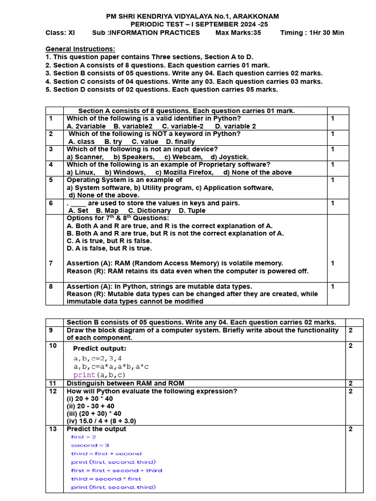 Class 11-B Ip PT1 September 2024 | PDF | Software | Computer Architecture