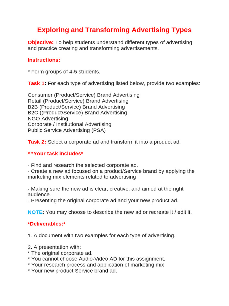 Exploring and Transforming Advertising Types (Assignment-1) | PDF | Career & Growth | Business