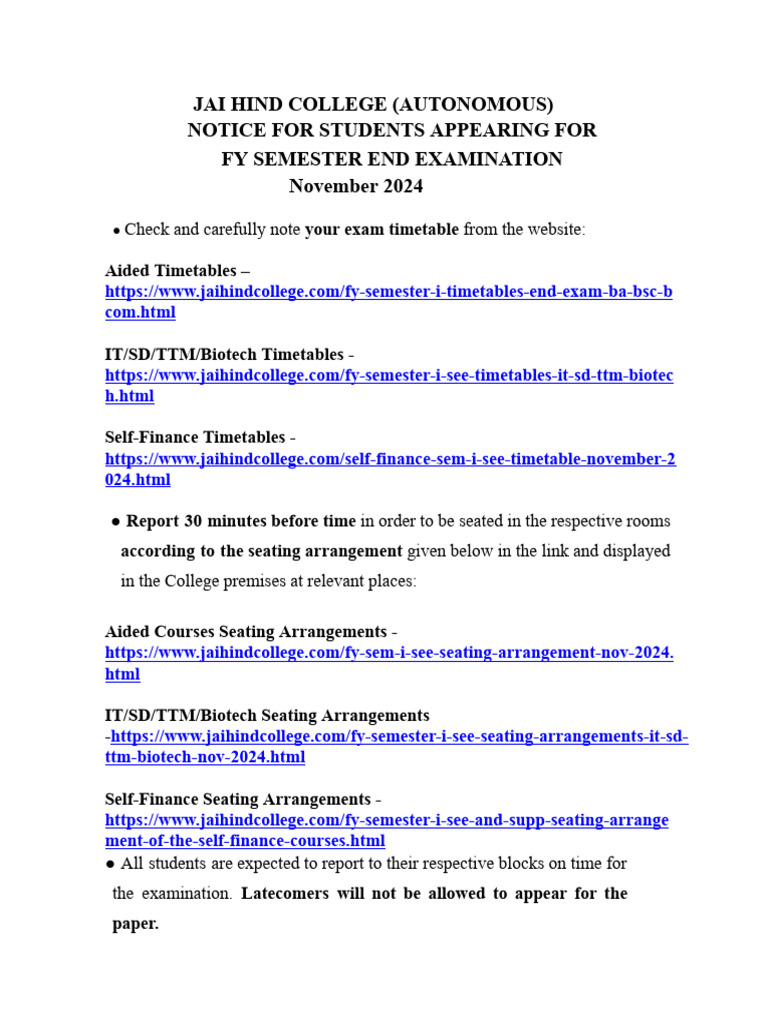 Semester End Exam (SEE) Notice For Students (November 2024) | PDF ...
