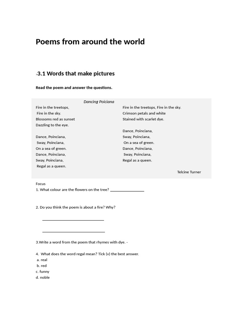 Unit 3 .1 Homework | PDF | Art | Poetry