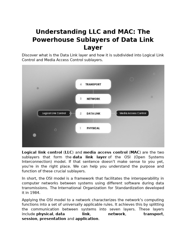Understanding LLC and MAC SUBLAYER of Data Link Layer | PDF | Osi Model | Computer Network